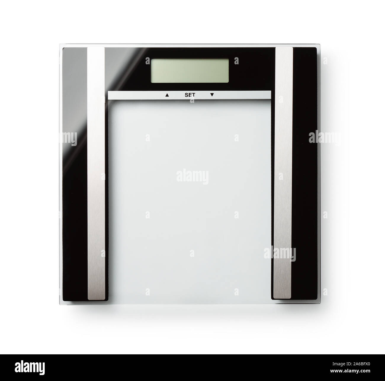 Top view of glass digital weight scales isolated on white Stock Photo ...