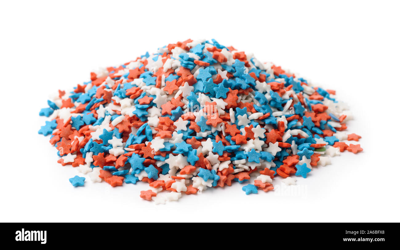 Heap of stars confetti candy sprinkles isolated on white Stock Photo ...