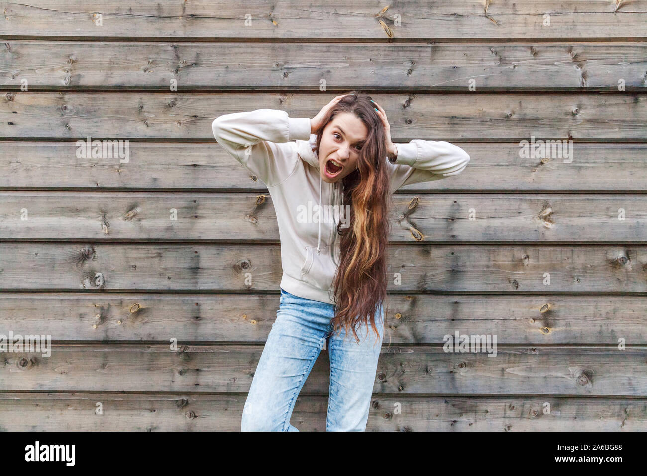 Happy girl smiling. Beauty portrait young laughing brunette woman ...