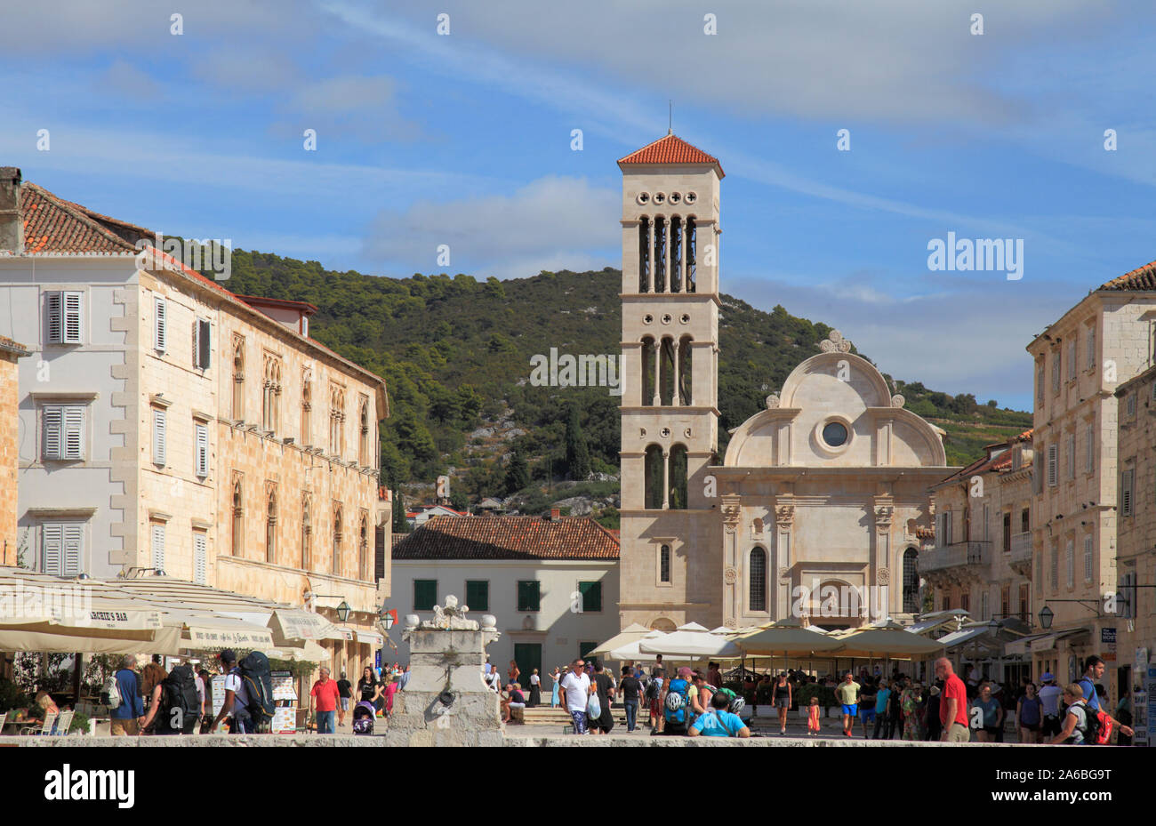 Croatia, Hvar, St Stephen Cathedral, St Stephen Square, people Stock ...