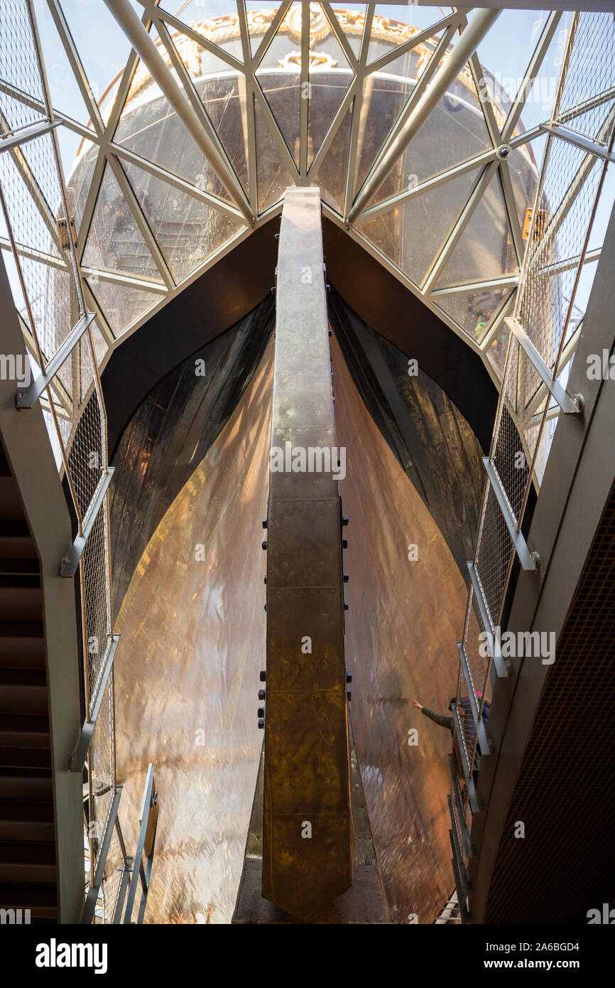 Ship rudder with skin sheathing of brass alloy metal made from copper ...