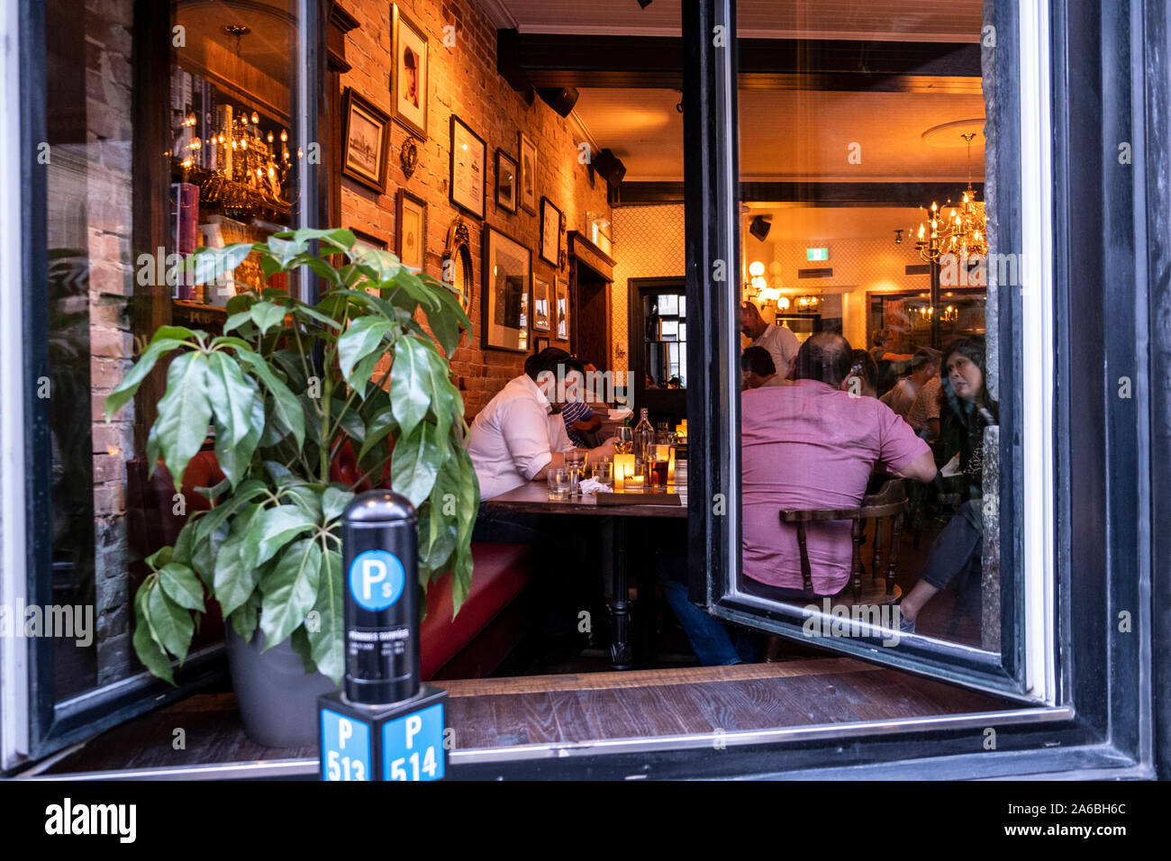 View of a people having lunch from outside. Montreal, Quebec Stock ...