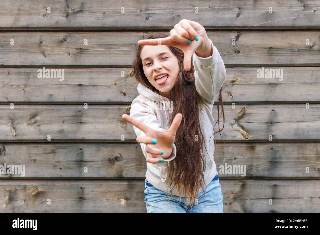 Happy girl smiling. Beauty portrait young laughing brunette woman ...