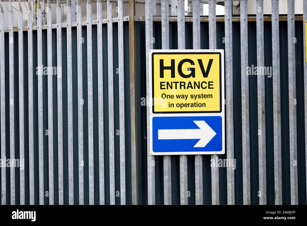 Heavy goods vehicle entrance one way system in operation for HGVs Stock ...