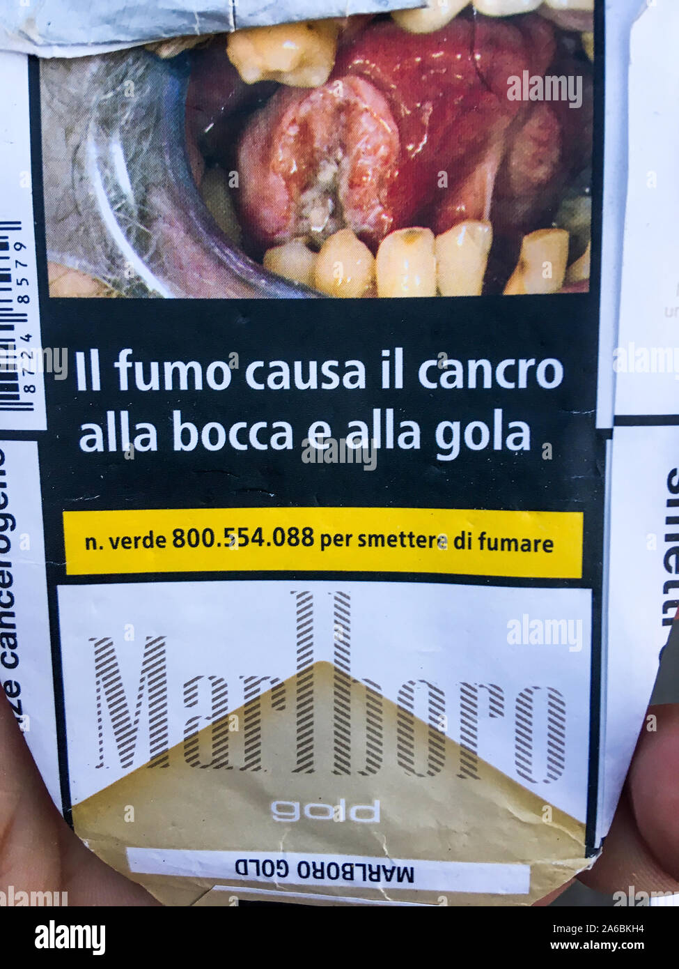 Italian Marlboro cigarettes pack with signs signalizing risks of cancer ...