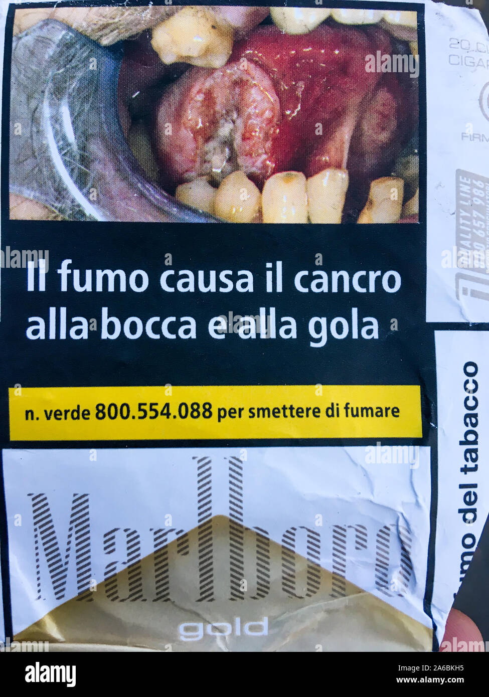 Italian Marlboro cigarettes pack with signs signalizing risks of cancer ...