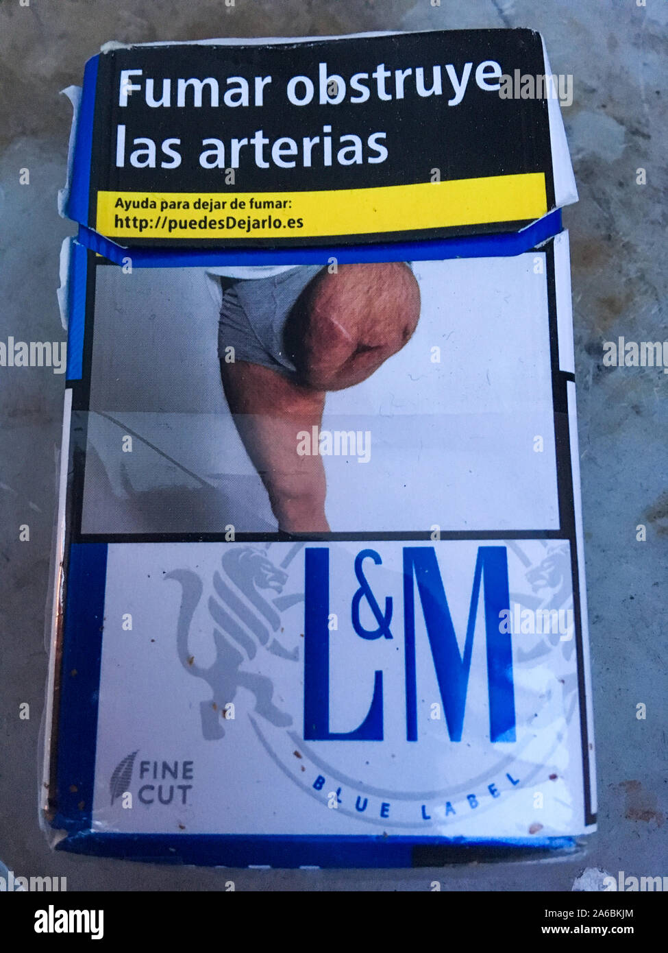 Spanish L&M cigarettes pack with signs signalizing risks of cancer ...