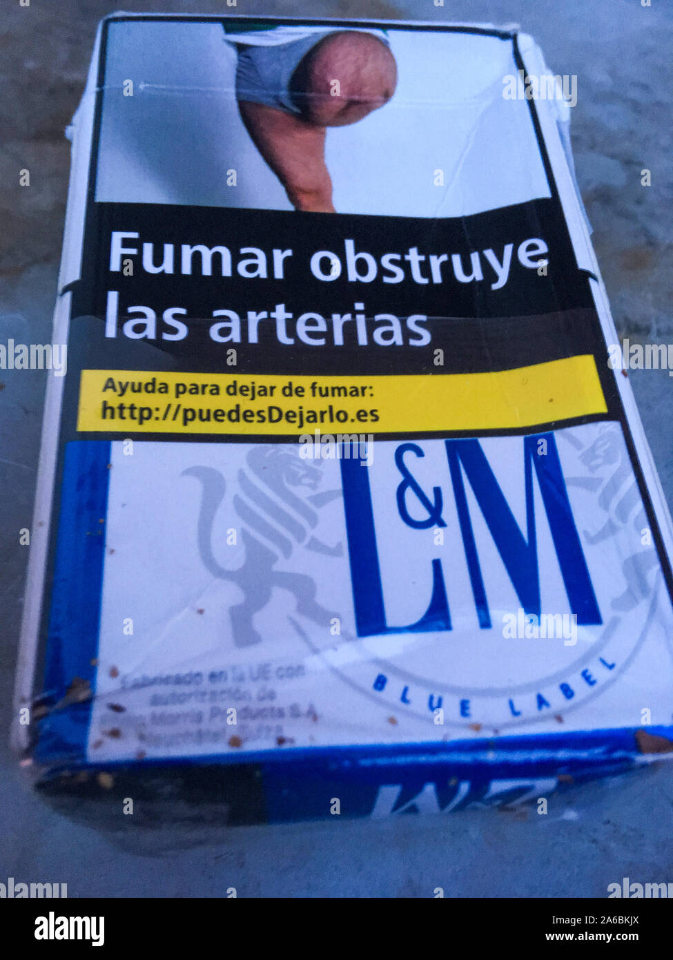 Spanish L&M cigarettes pack with signs signalizing risks of cancer ...