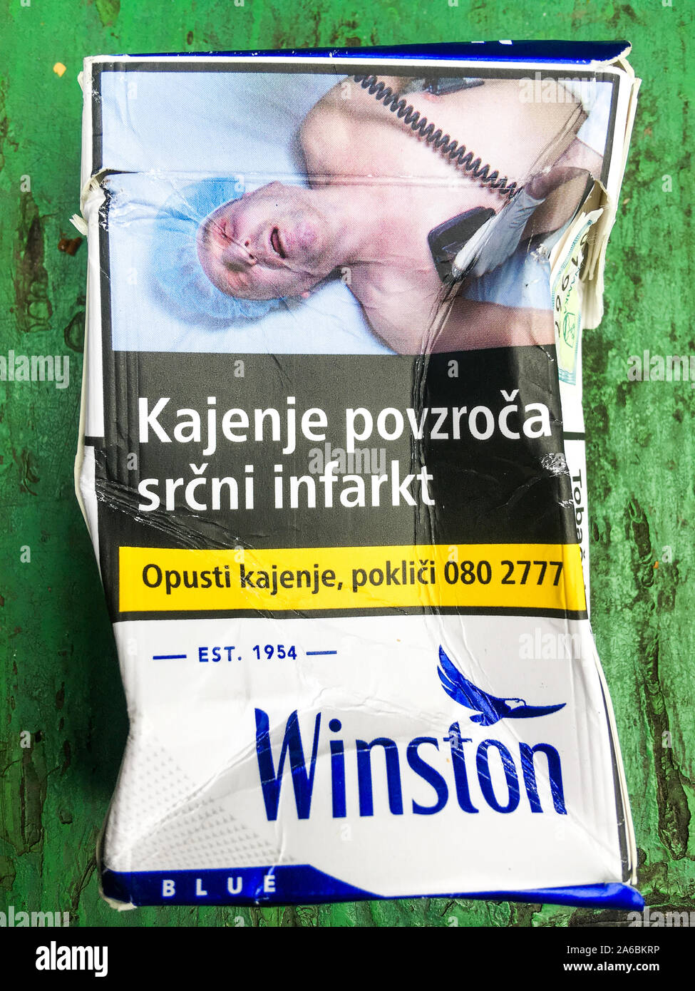 Slovenian Winston cigarettes pack with signs signalizing risks of ...