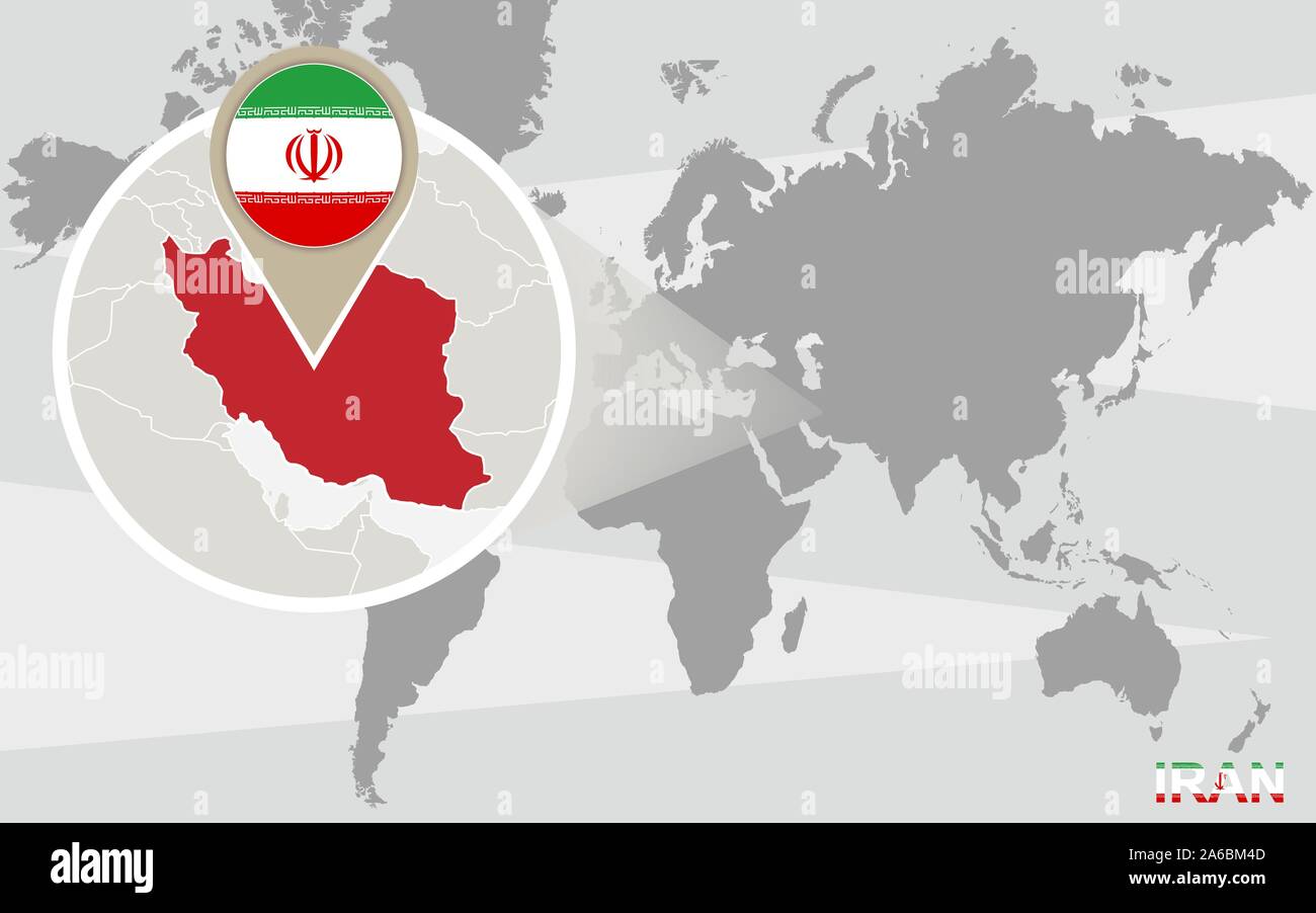 World map with magnified Iran. Iran flag and map Stock Vector Image ...