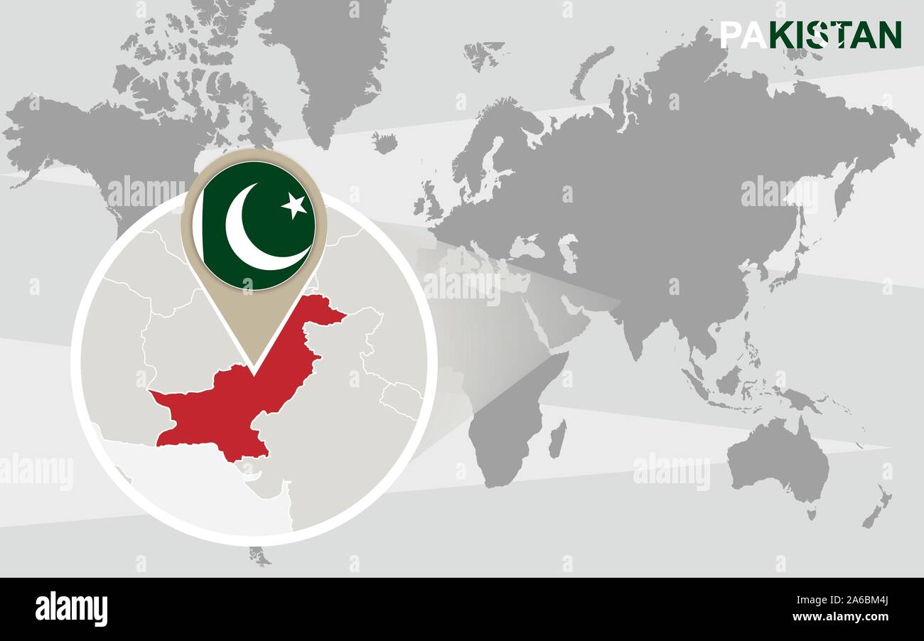 World map with magnified Pakistan. Pakistan flag and map Stock Vector ...