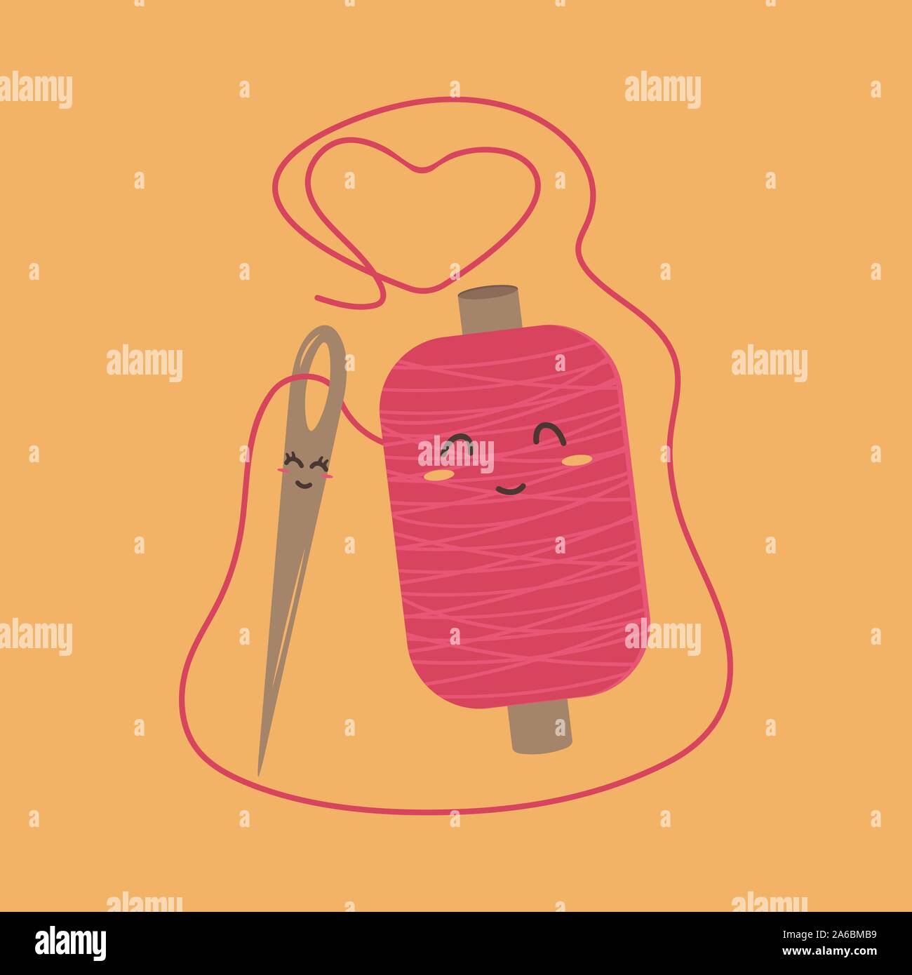 Needle and thread couple love. Romantic illustration, suitable for ...