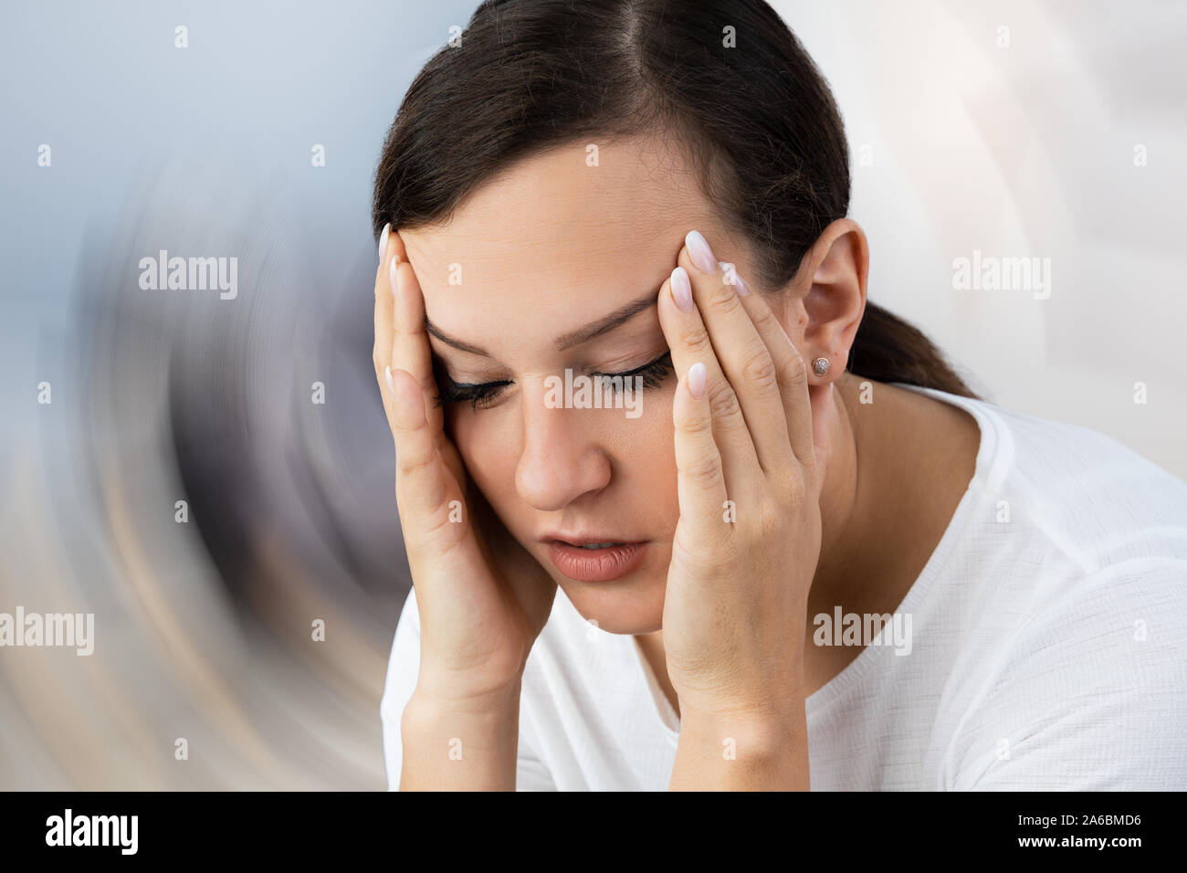 Photo Of Young Woman Suffering From Vertigo illness Stock Photo - Alamy