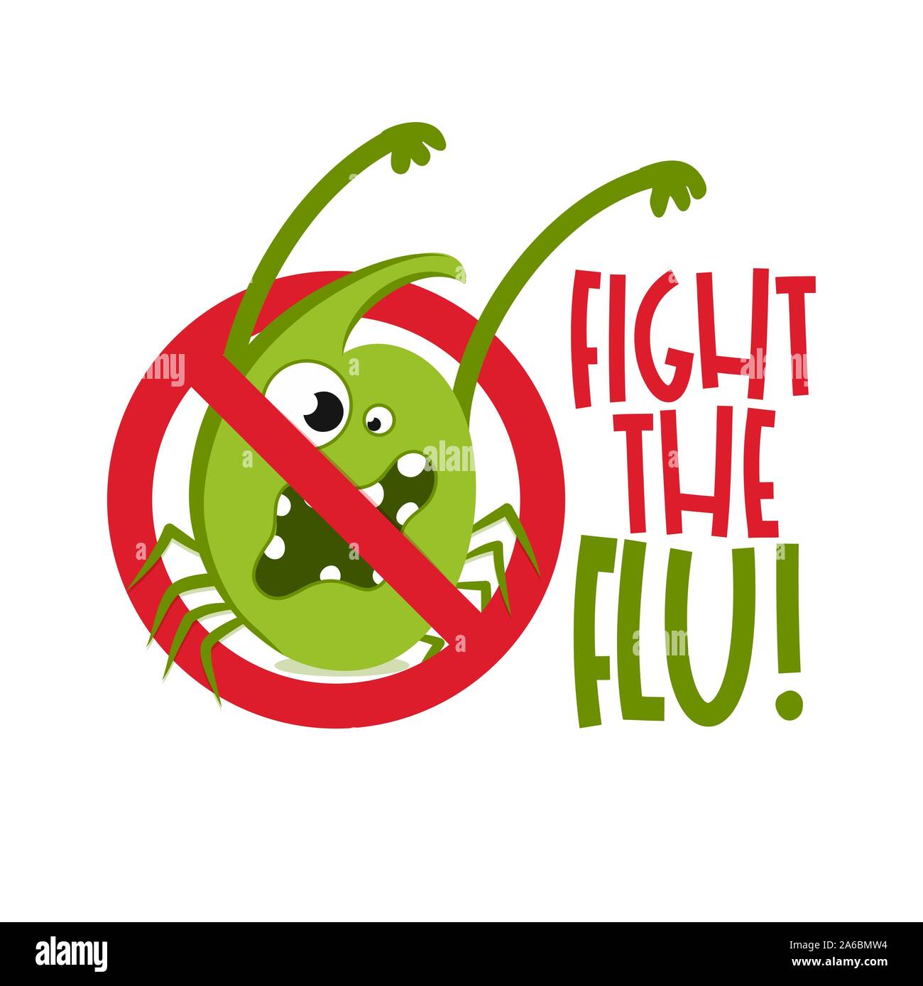 Fight the Flu - hand drawn cute bacterium - Awareness lettering phrase ...