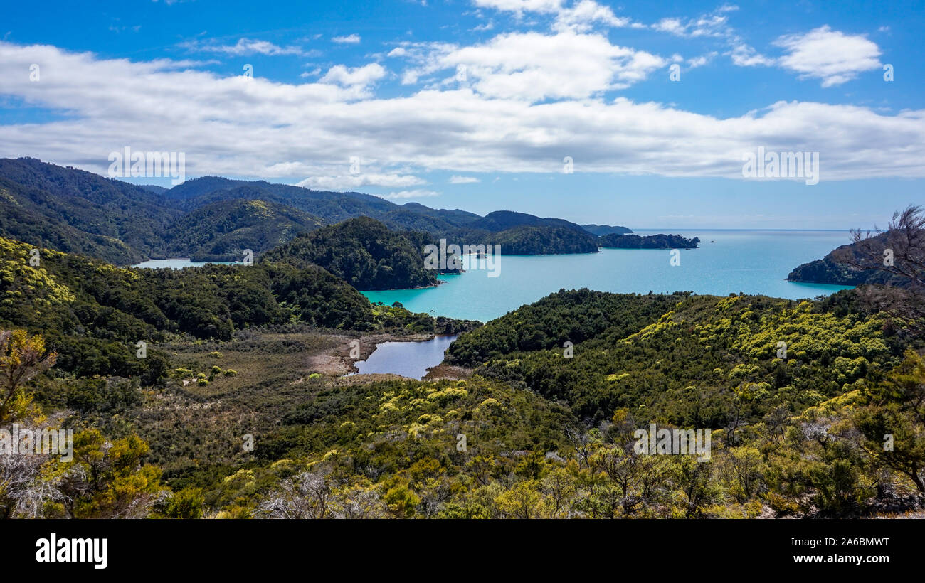 Sandy Tropical Beach and Headland Anchorage Bay, Abel Tasman National ...
