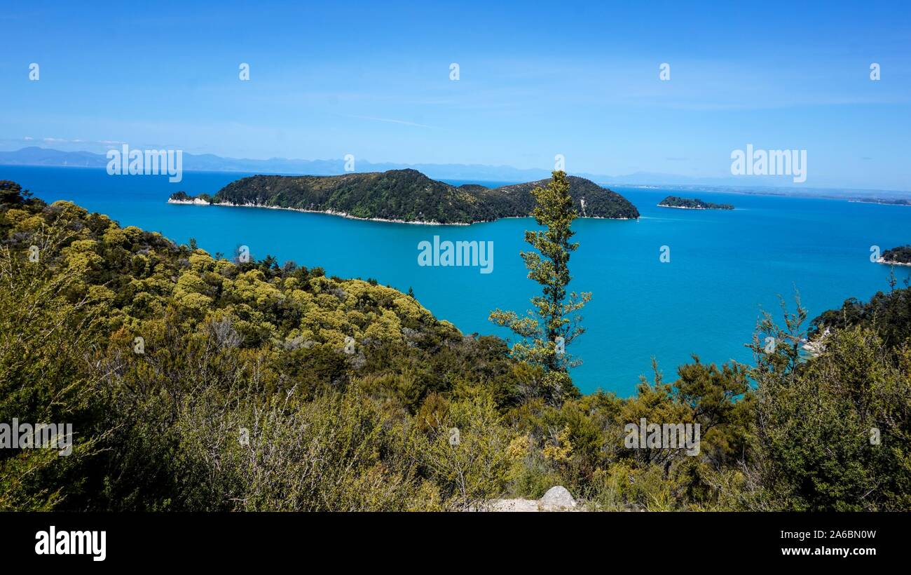 Sandy Tropical Beach and Headland Anchorage Bay, Abel Tasman National ...