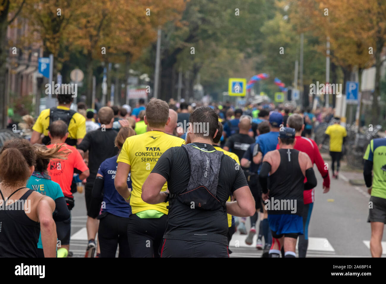 Marathon Runners From The Back At Amsterdam Marathon The Netherlands ...