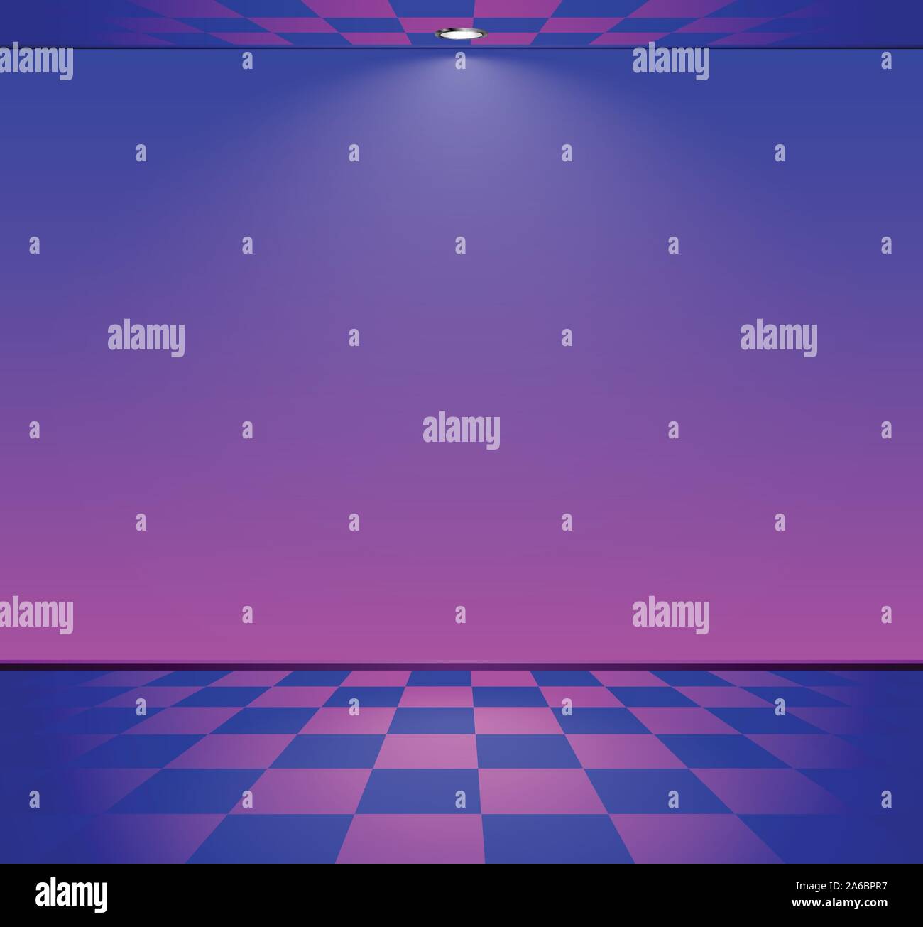 80s styled vapor wave room with blue and purple wall over checked floor ...
