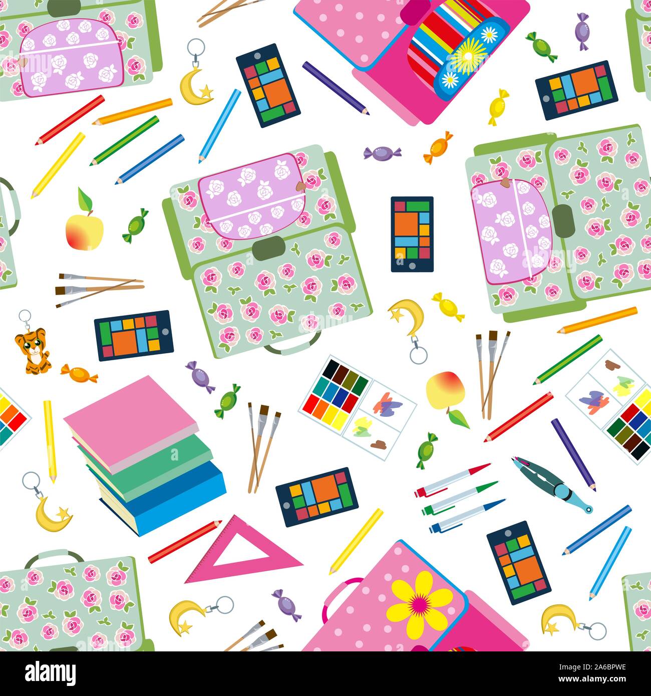 Seamless school pattern. Background with school objects Stock Vector ...