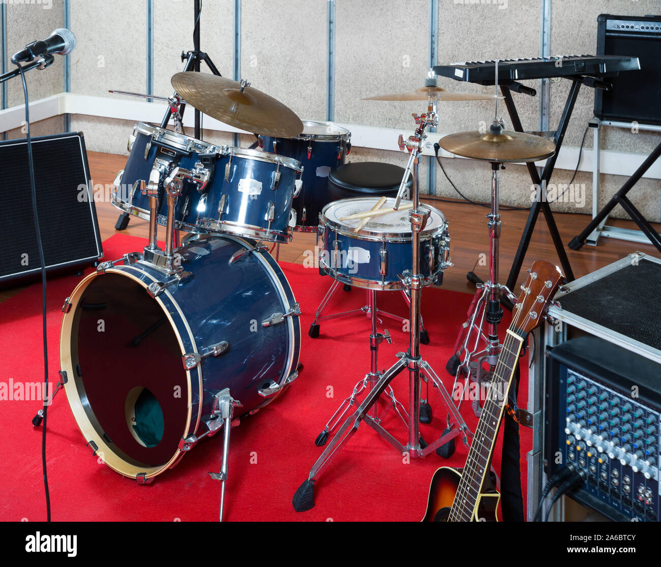 View of modern backline equipment waiting for musicians at empty ...