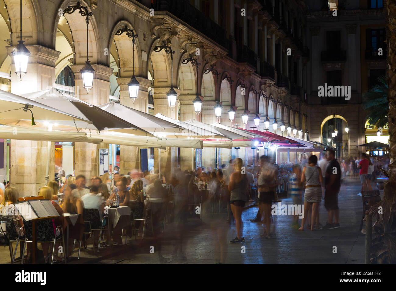 Famous Placa Reial (Royal Square) illuminated at night in Barcelona ...