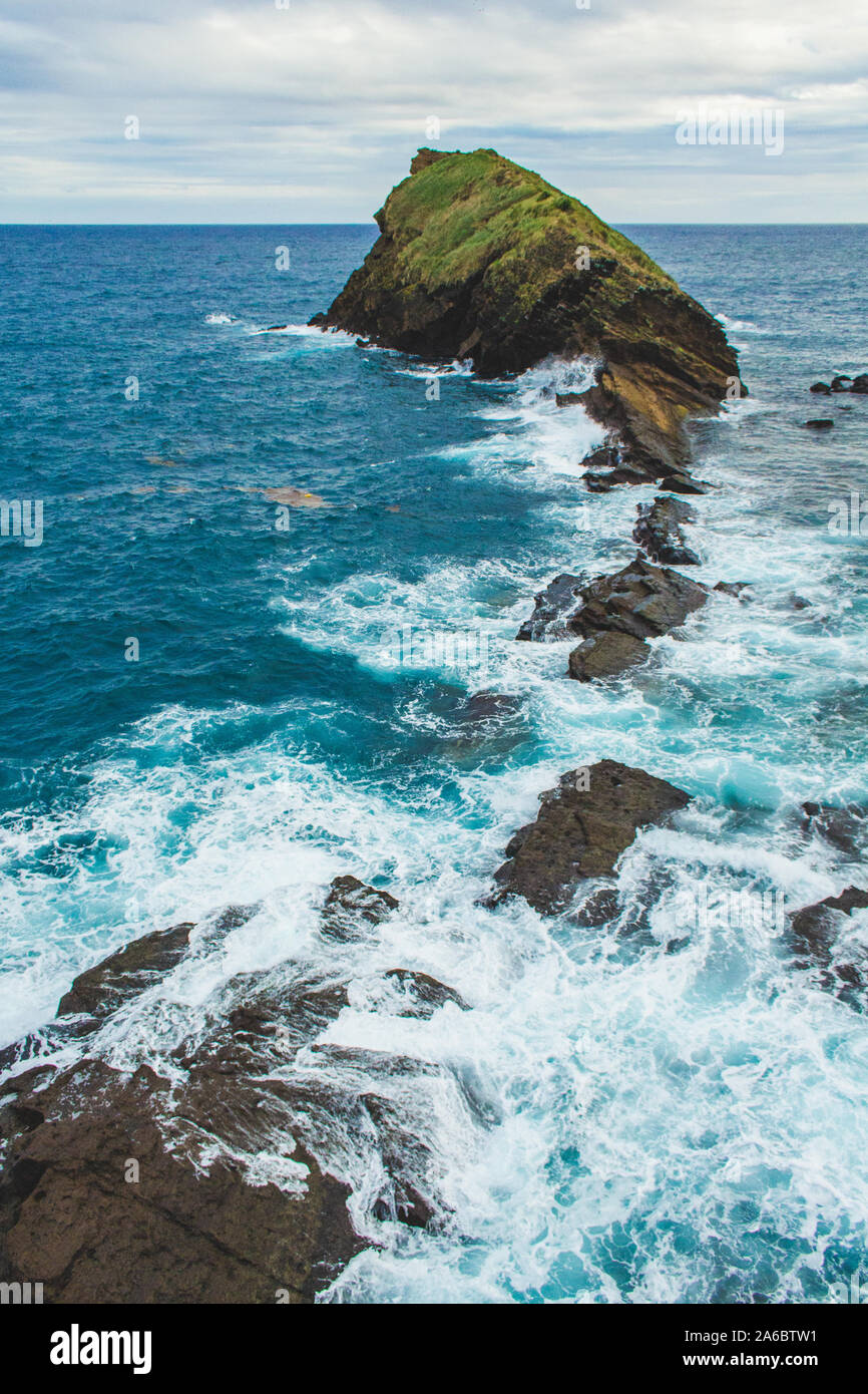 rock formation in the sea on the island of Sao Miguel, Azores, Portugal ...