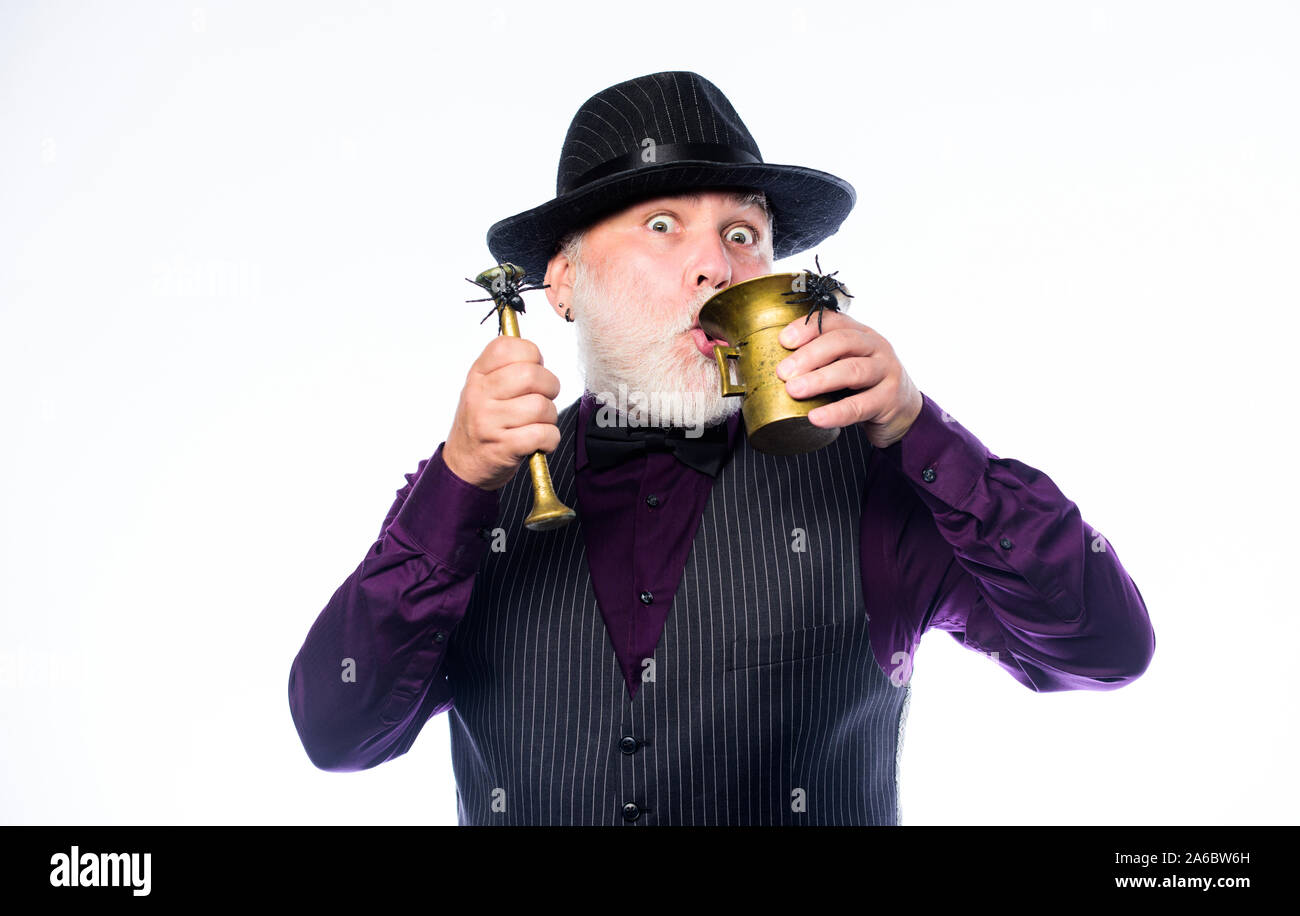 Eat , drink and be scary. halloween holiday costume. evil wizard ...