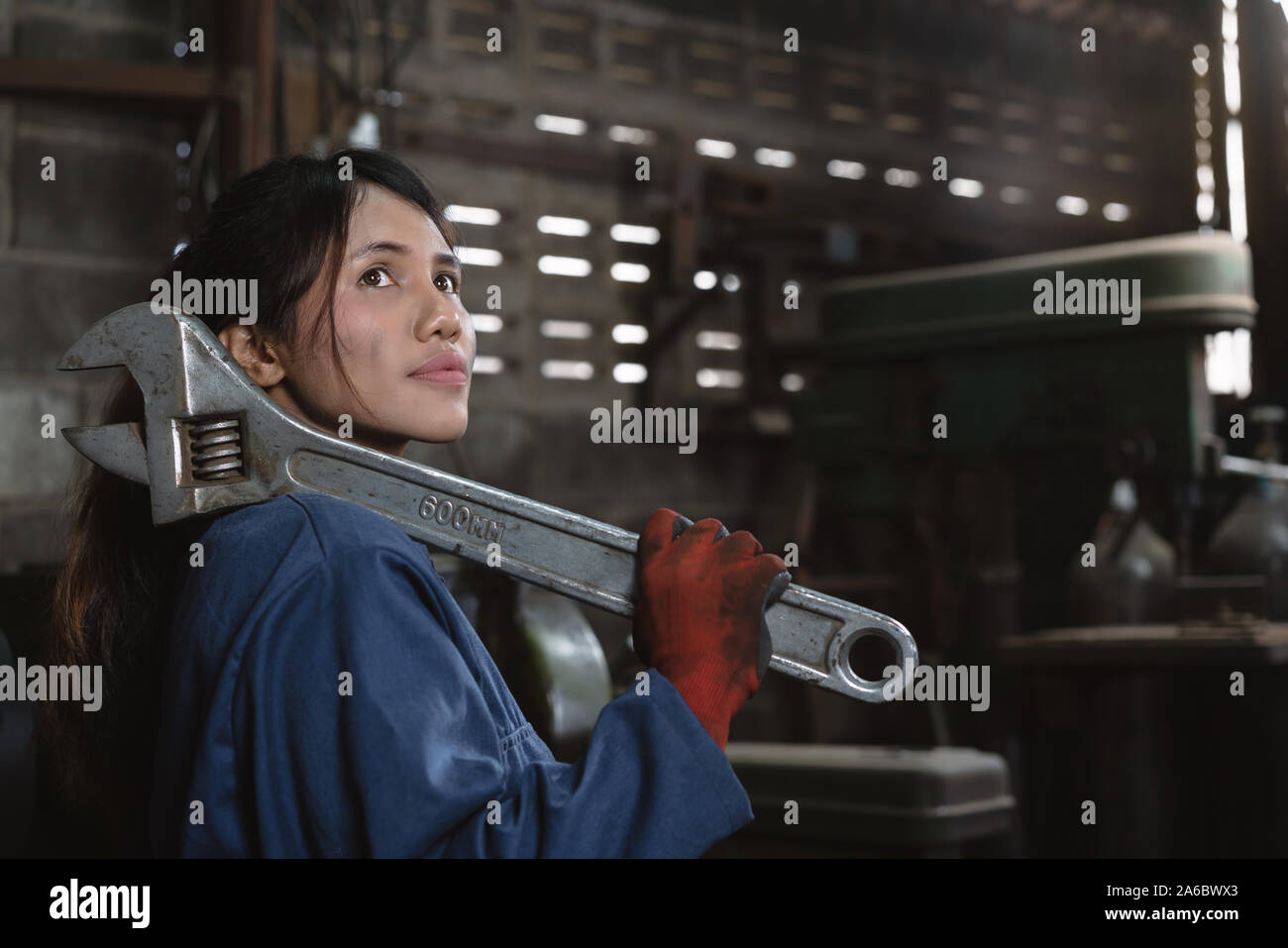 Multiracial diverse Hispanic Asian female engineering worker with ...