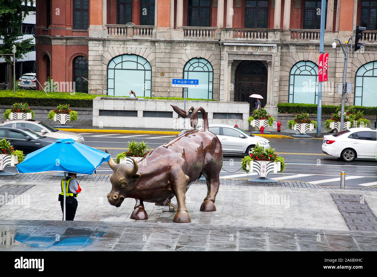 Arturo Di Modica's Charging Bull in the Bund district Shanghai Chine ...