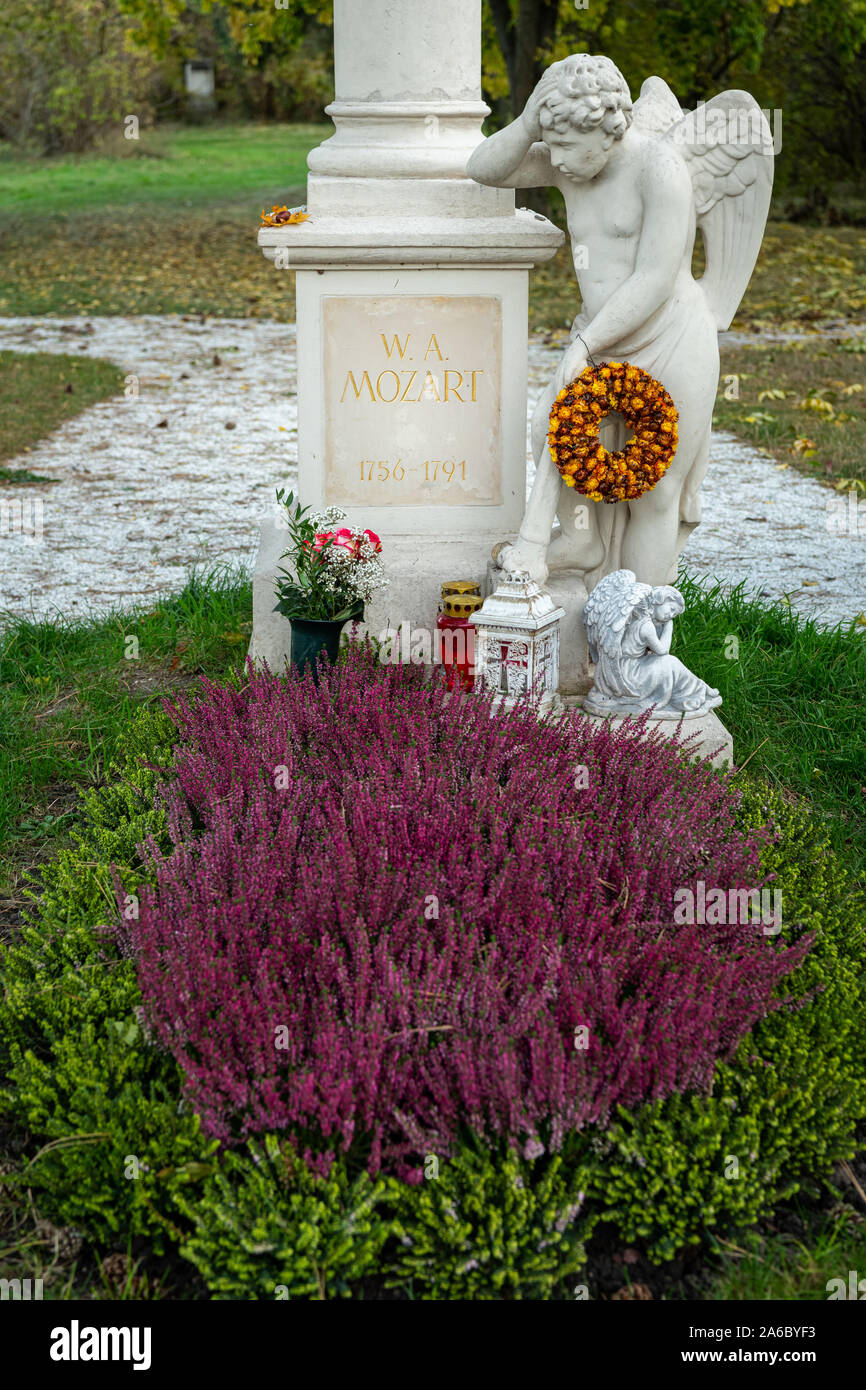 The gravestone of Wolfgang Amadeus Mozart in St. Marx Cemetery (vienna ...