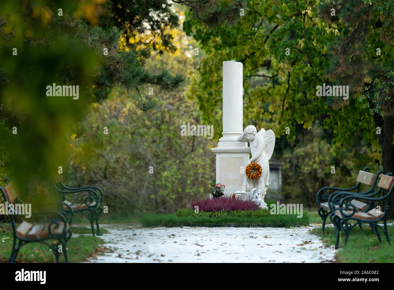 The gravestone of Wolfgang Amadeus Mozart in St. Marx Cemetery (vienna ...