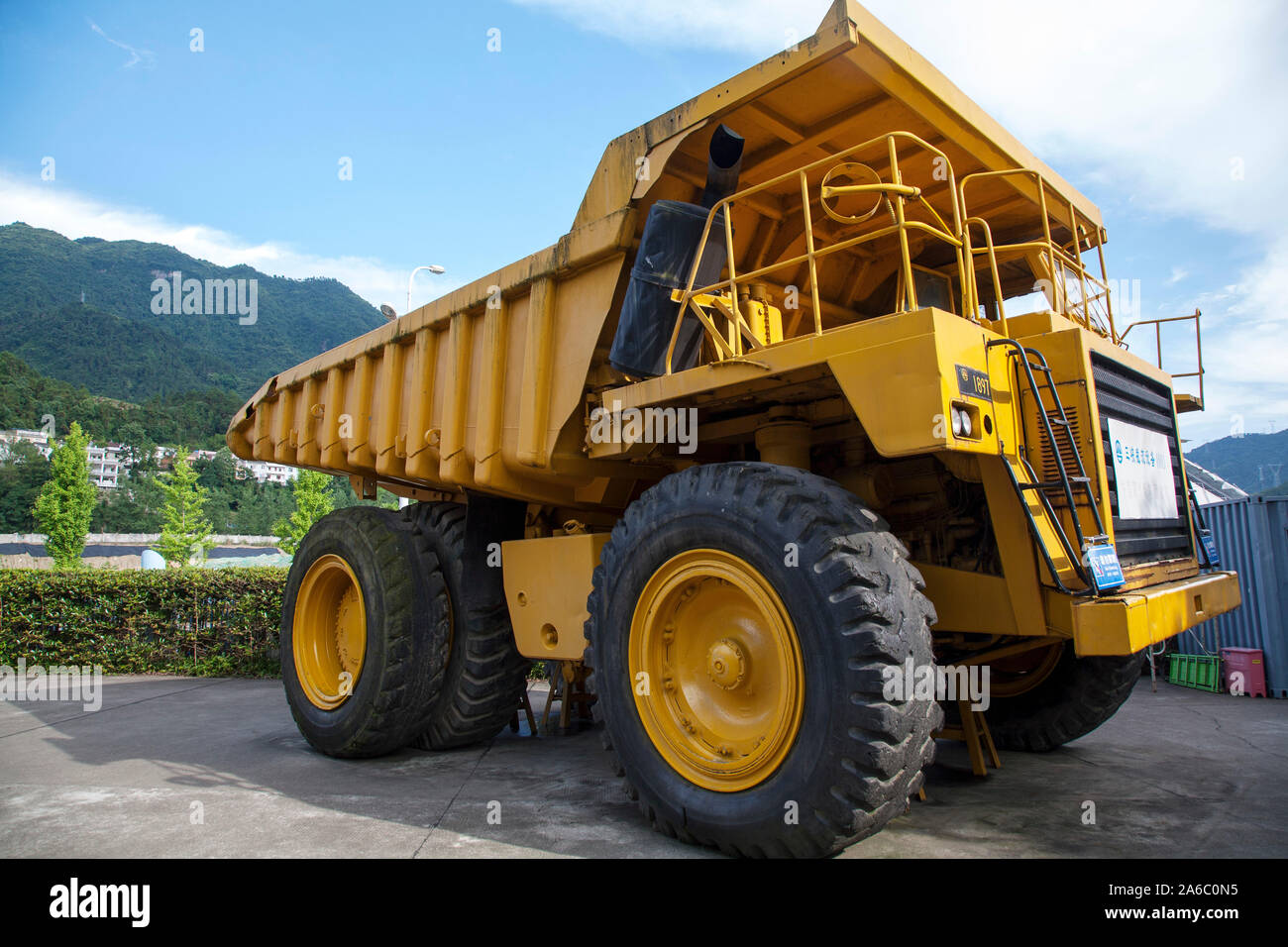Giant earth moving equipment beside Three Gorges Dam at Yangtze River ...