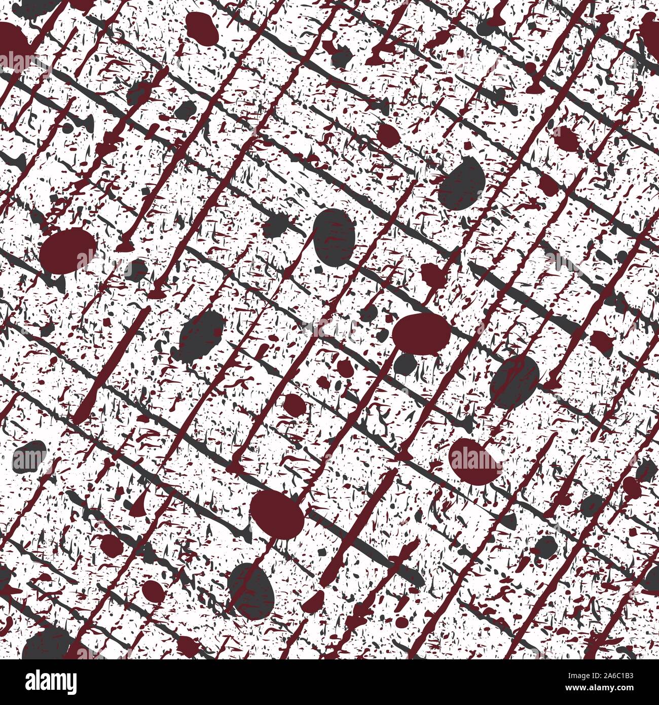 Gritty black and red scratched grunge grid with random specks and ...