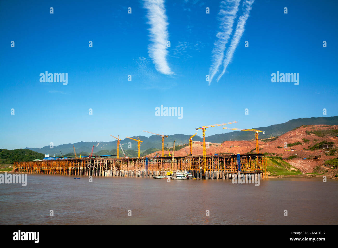 Docks under construction on banks of Yangtze River China Stock Photo ...