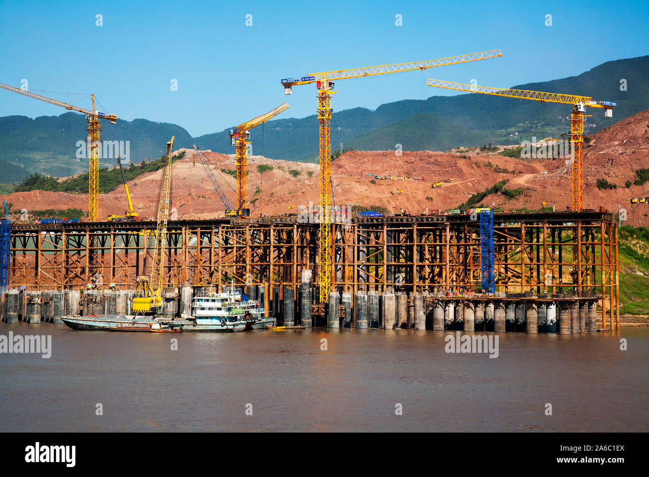 Docks under construction on banks of Yangtze River China Stock Photo ...