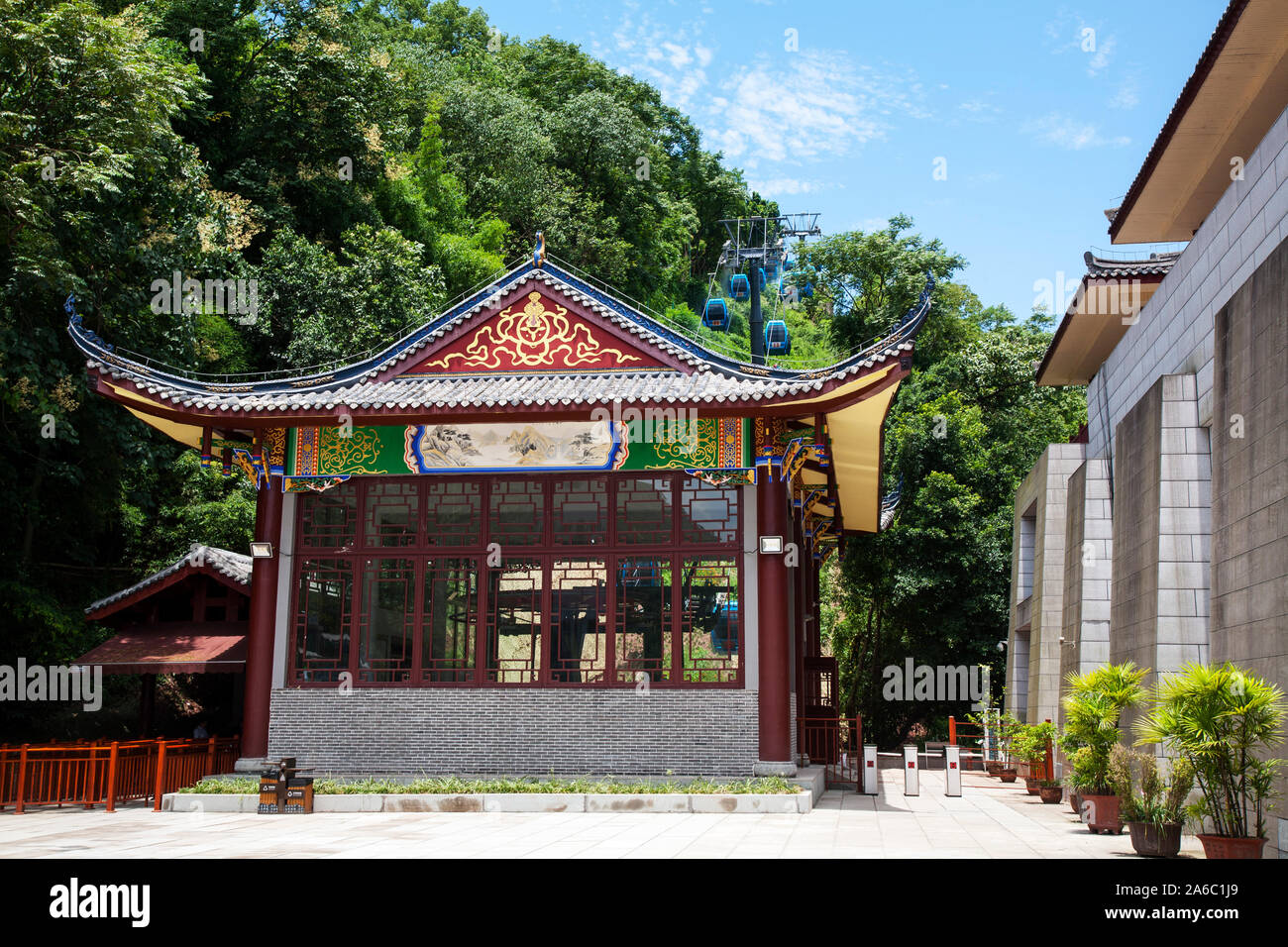 Entrance to cable car station within Ghost City of Fengdu China Stock ...