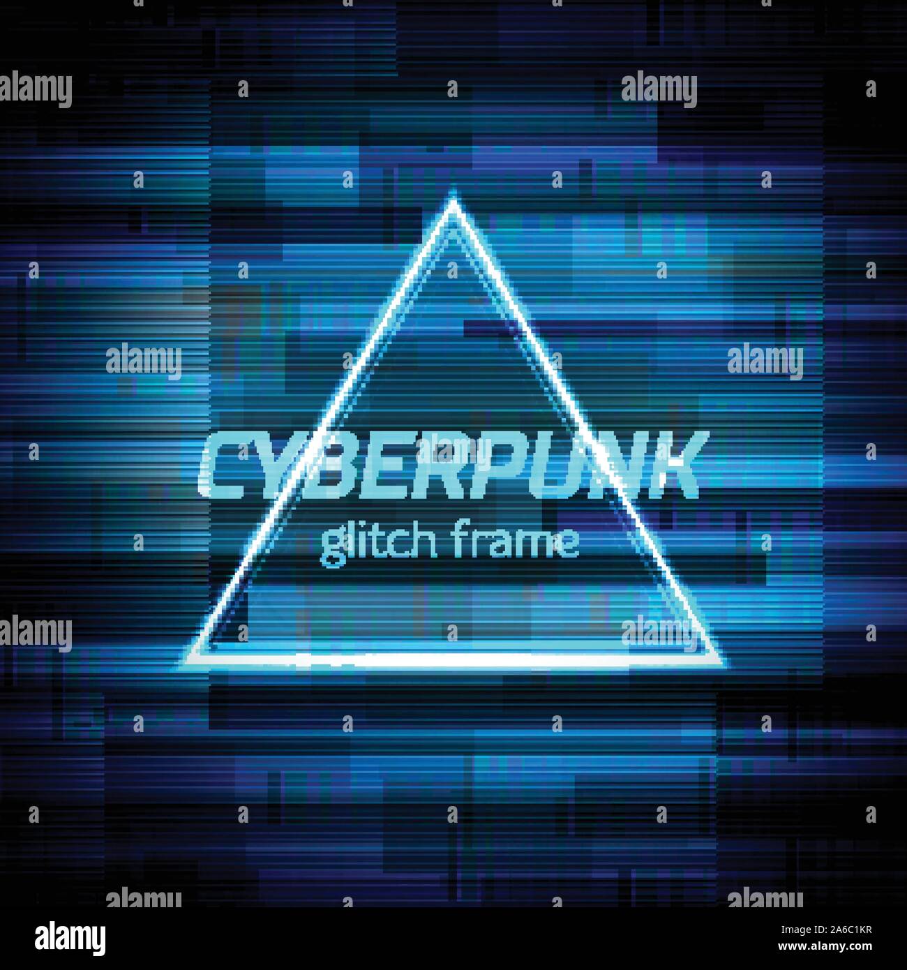 Glitch cyberpunk frame with technology error and neon shape Stock ...