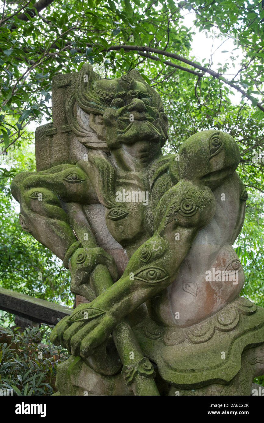 Stone demon statues carvings in Ghost City of Fengdu China Stock Photo ...