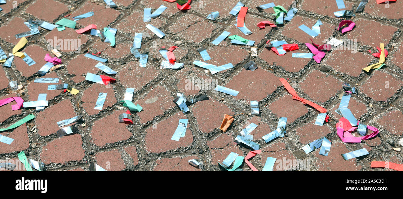 colorful confetti scattered on the ground after a wedding Stock Photo ...