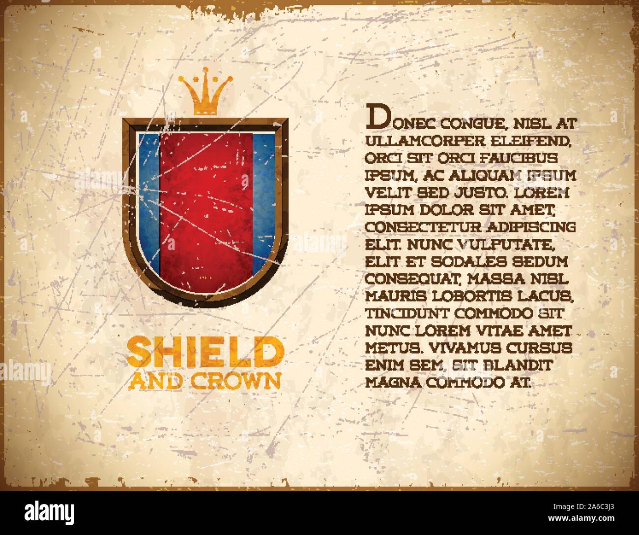Aged card with shield label with crown Stock Vector Image & Art - Alamy