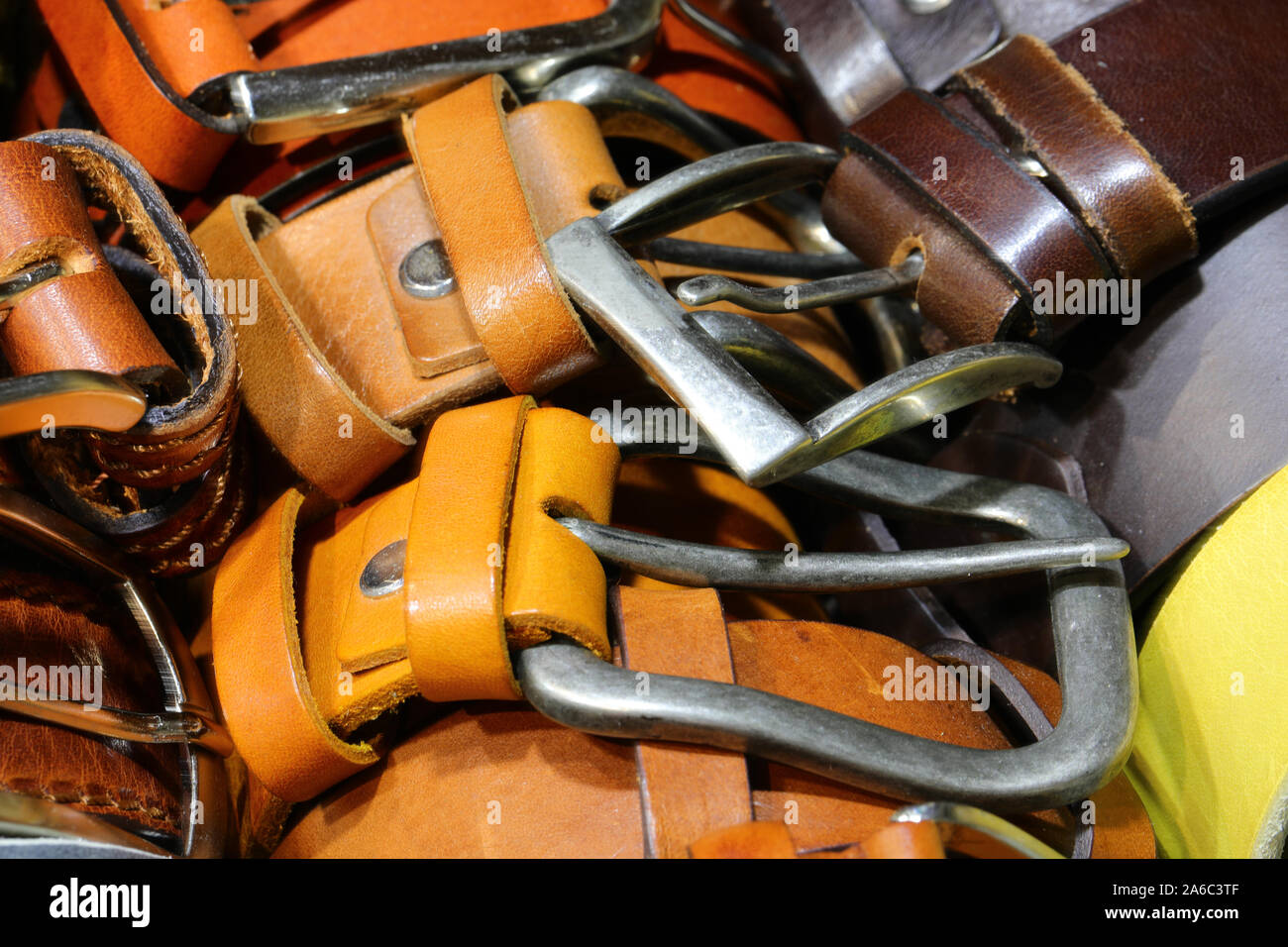 metallic buckles of belt made in leather Stock Photo - Alamy