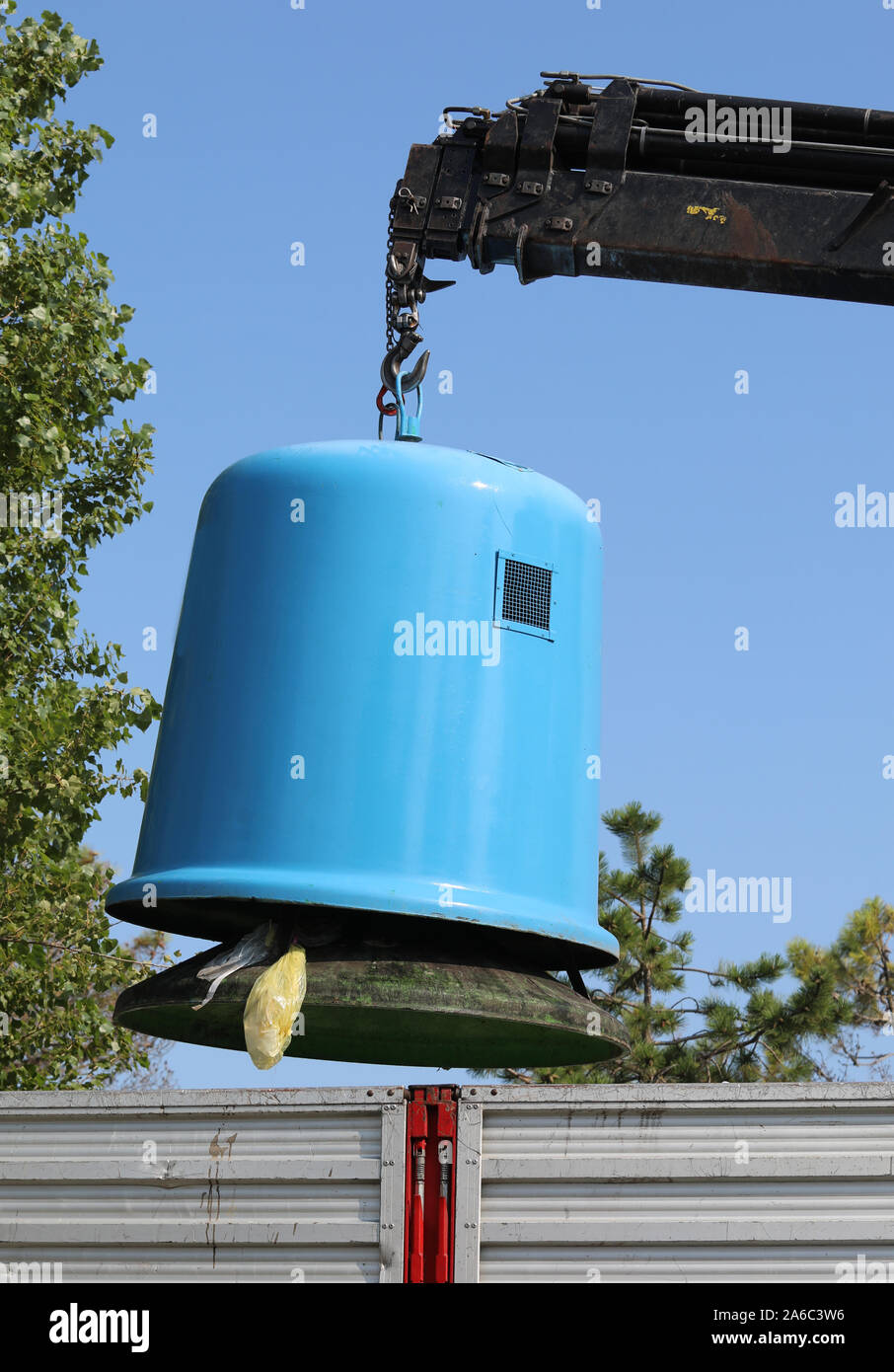 truck with big blue glass colleting bell Stock Photo - Alamy