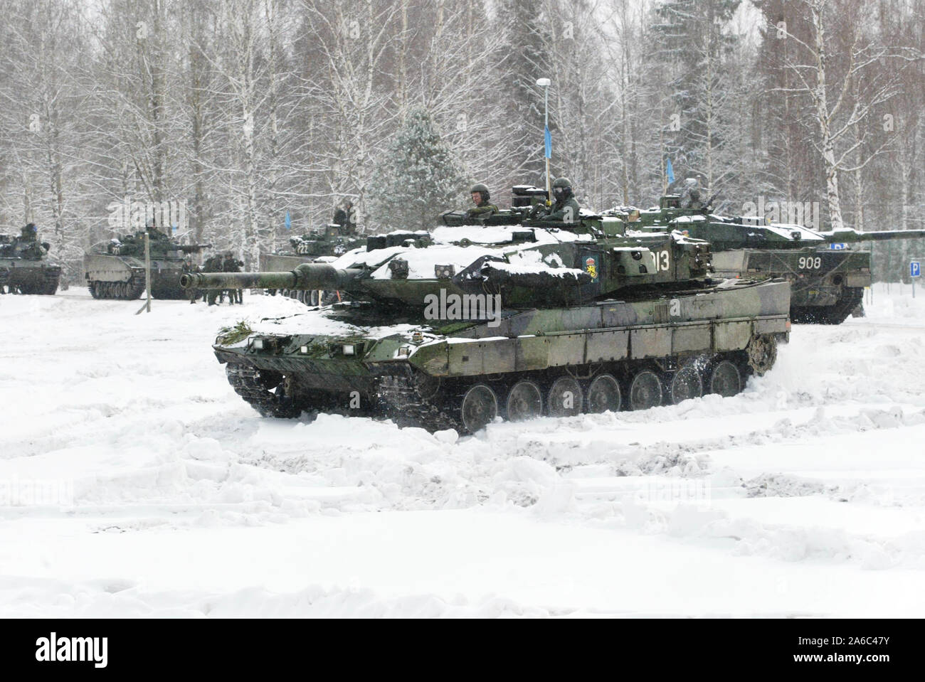 Swedish soldiers with tanks on military exercise, Kvarn firing range ...