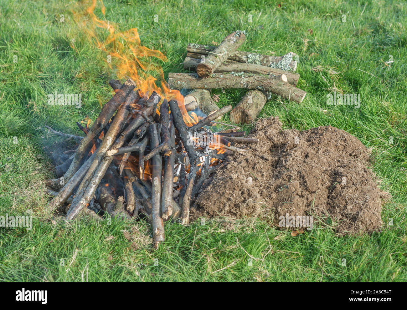 Sequential series of building & lighting survival fire or camp fire ...