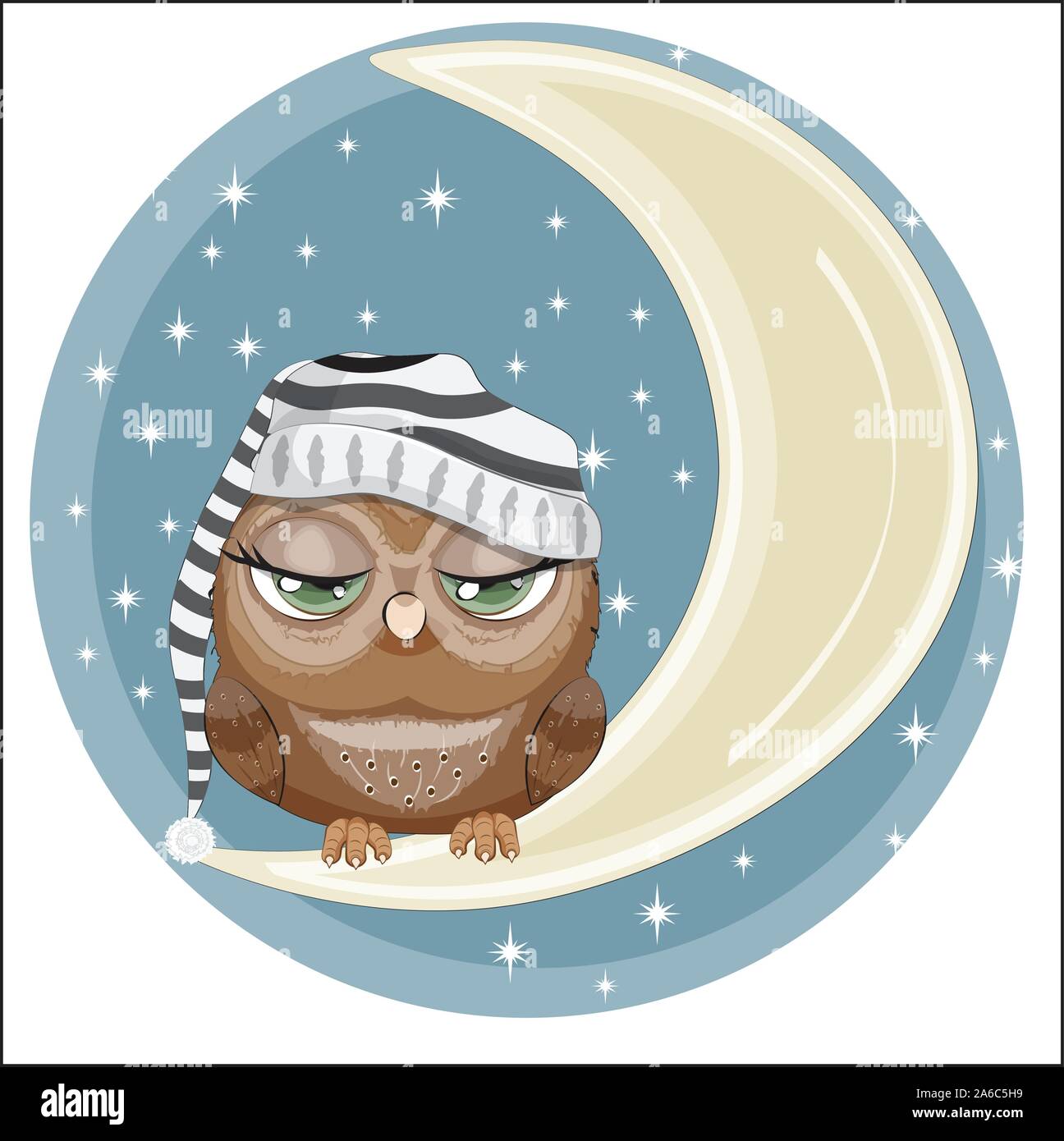 Cartoon Boy Sleeping In Bed In Night Cap