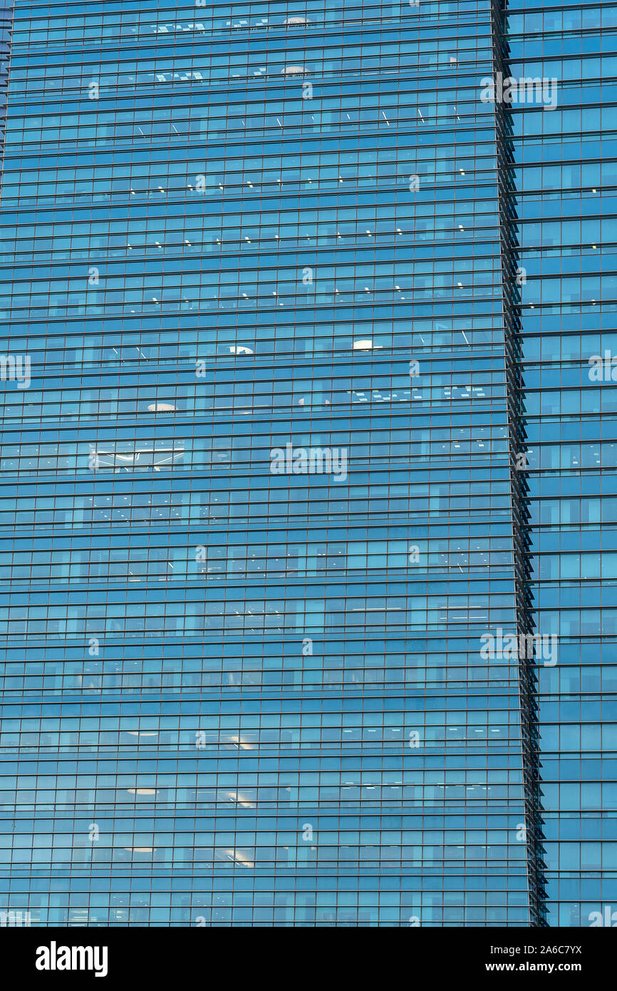 Blue glass architecture facade design in urban city, downtown Singapore ...