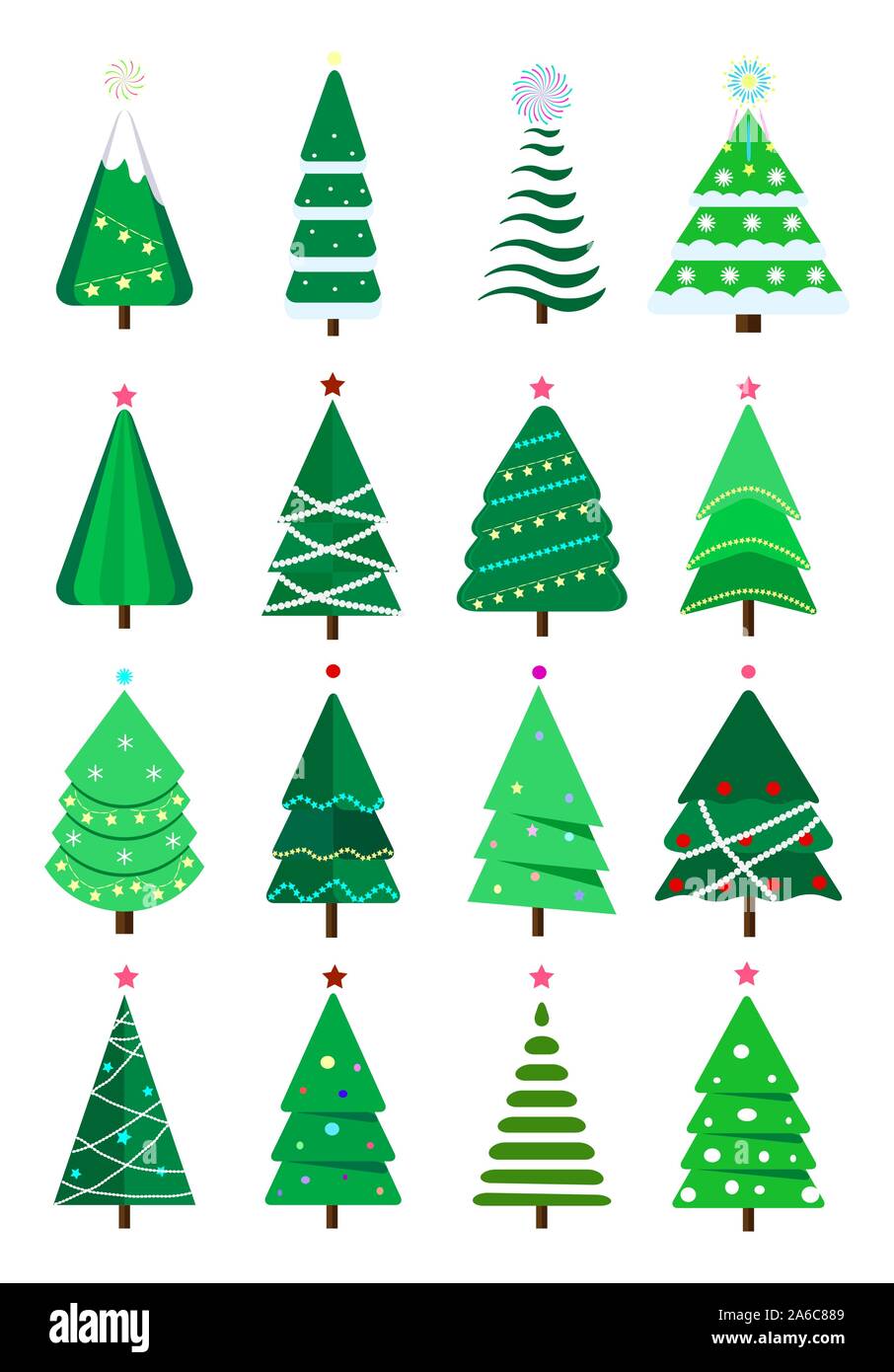 Christmas trees collection of flat vector. New Years and xmas tree icon ...