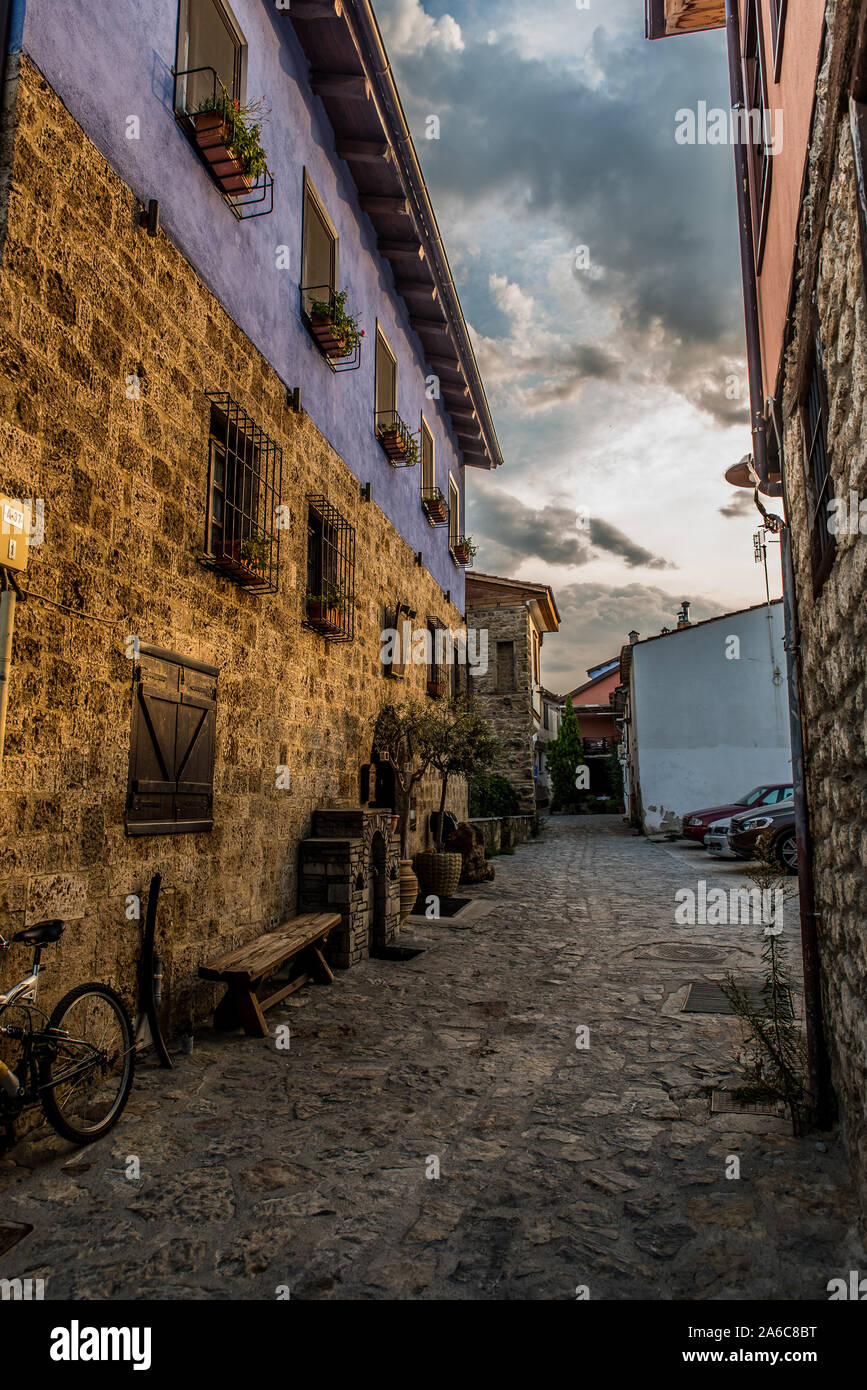 Varosi area, the traditional old town of Edessa city, in Macedonia ...