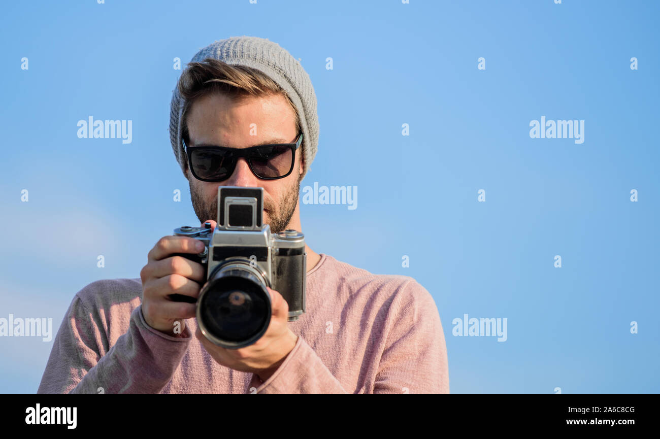 Photojournalist concept. Travel blogger. Professional photographer ...