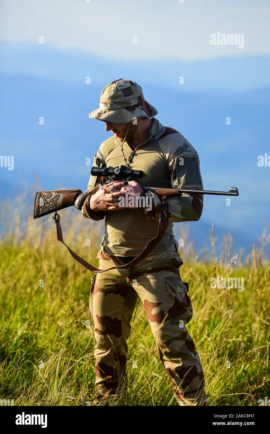 Army forces. Man military clothes with weapon. Brutal warrior. Rifle ...